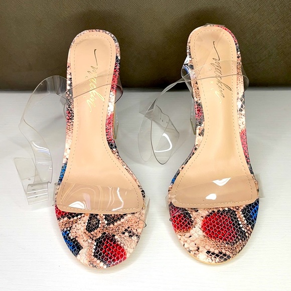 Shoes | Multi Colored Snake Skin Clear Heels | Poshmark